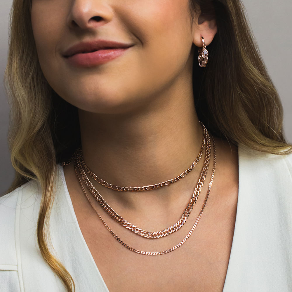 Colar Trio Elos Lisos Diferentes Banho Ouro Rosê 18K Rosa Valverde ...